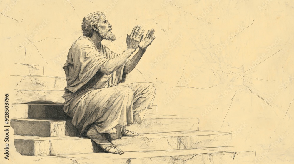 Biblical Illustration of Ezra’s Prayer of Confession: Ezra Kneeling on ...