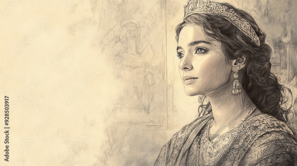 Biblical Illustration of Esther in Royal Attire, Preparing to Enter the ...