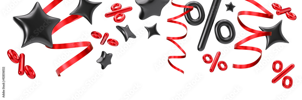 Vibrant header with floating percentage symbols, ribbons and stars, on ...