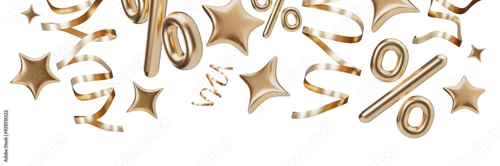 Elegant header with floating golden percentage symbols, stars and ...