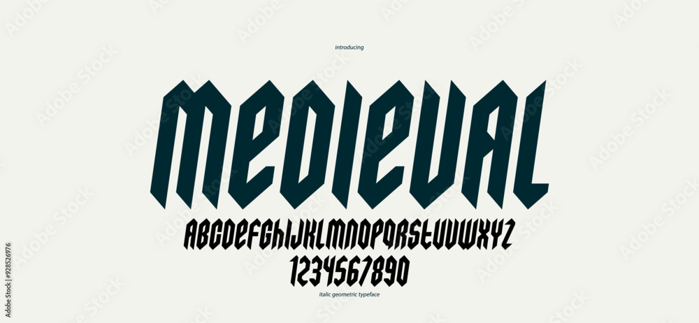 Sharp and bold vector display italic font for logo, gothic or heavy ...