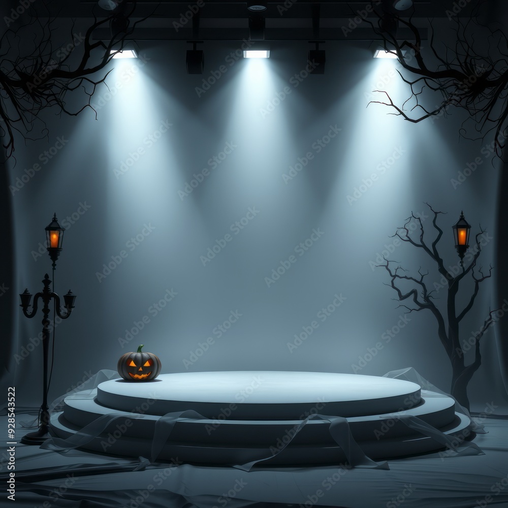 Eerie halloween style podium on white background mysterious spooky ...