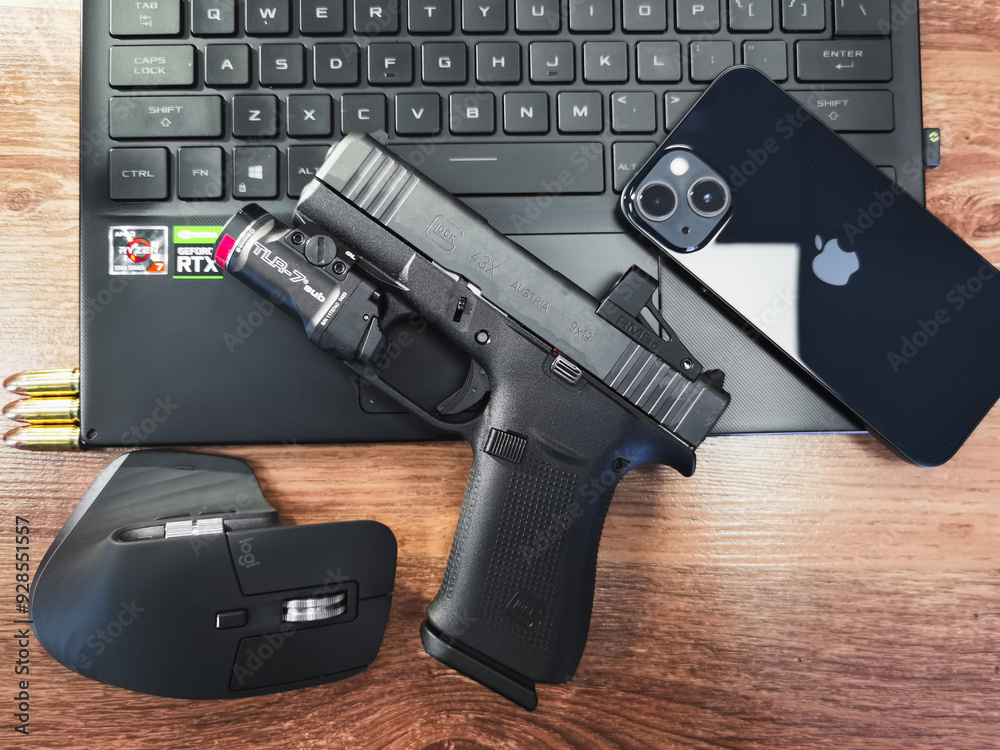 Baltic States August 19, 2024. Asus rog laptop, computer mouse, iphone ...