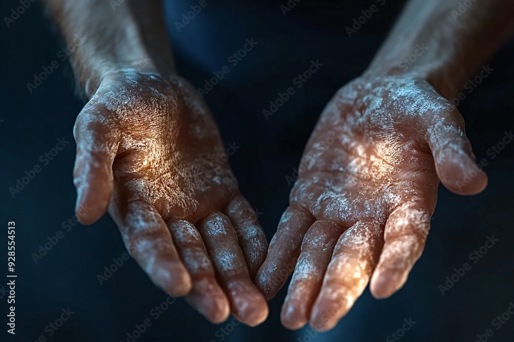 Male hands with rash. A patient with viral smallpox. Close-up of a ...