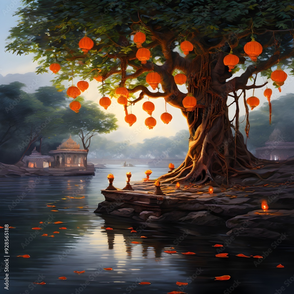 Sacred Banyan Tree by the River, Chhath Puja, banyan tree, riverbank ...