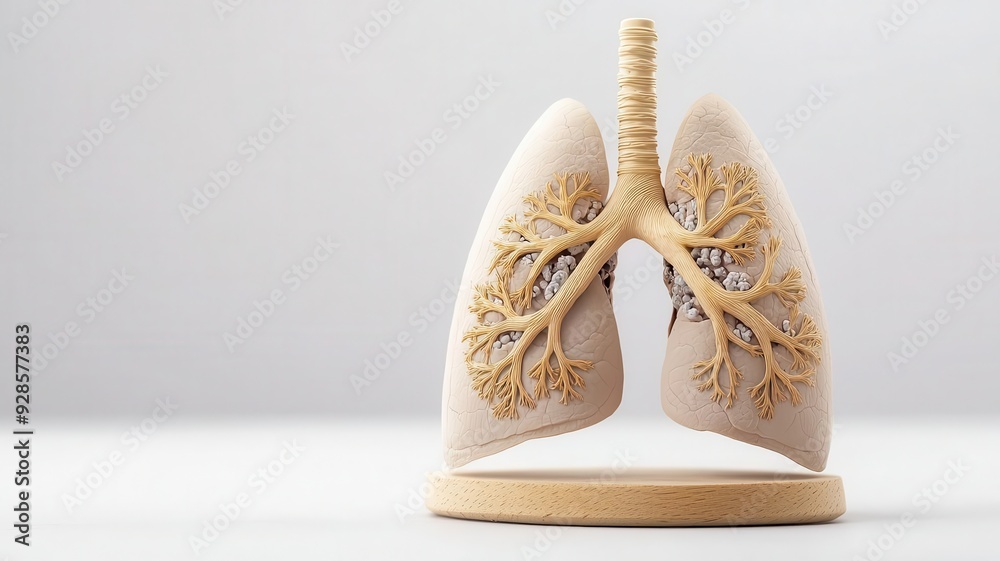 Lungs with visible COPD damage, used in pulmonology training materials ...