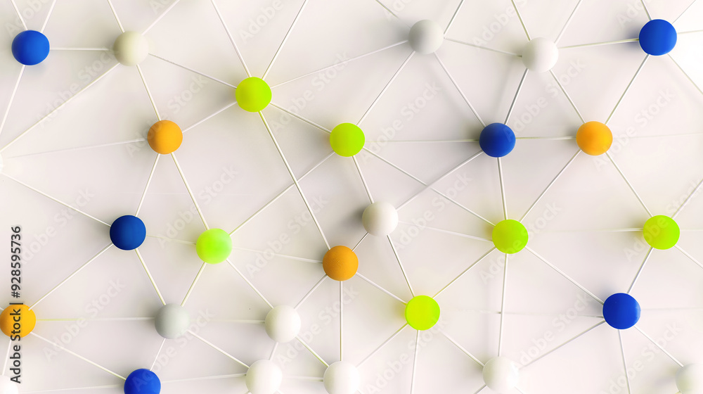 3d Social networking colorful nodes background, interconnected by ...