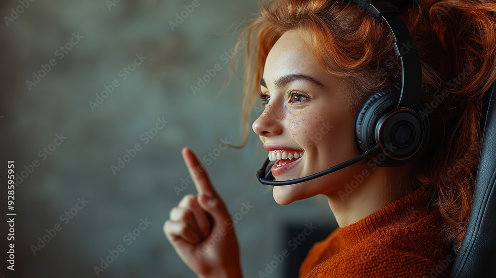Side profile of a gamer gesturing with excitement, headset on, leaning ...
