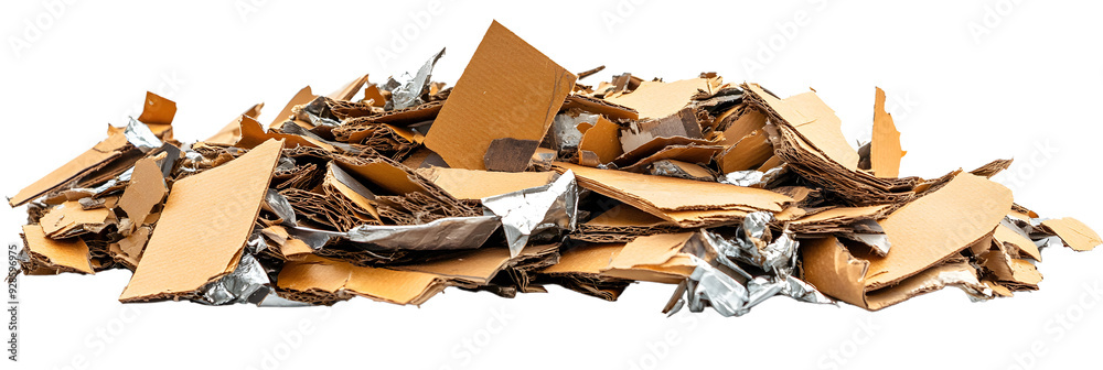 A cluttered pile of cardboard and paper waste suitable for recycling ...