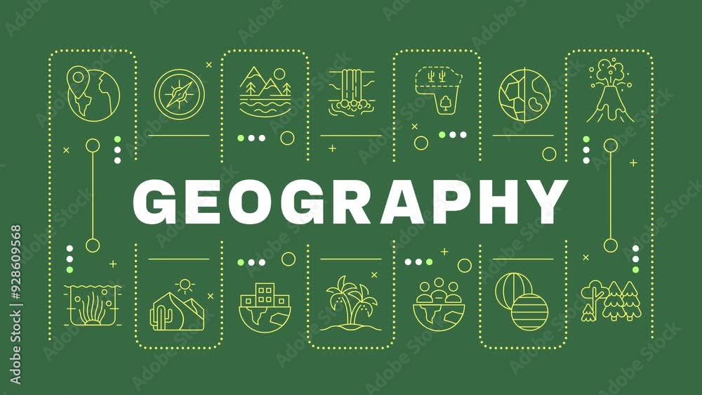 Geography word concept animation. Natural disaster, cartography ...