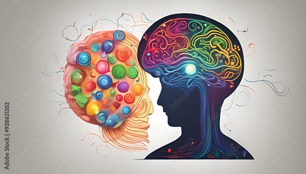 Duality of Mind: An individual showcases a radiant brain, one ...
