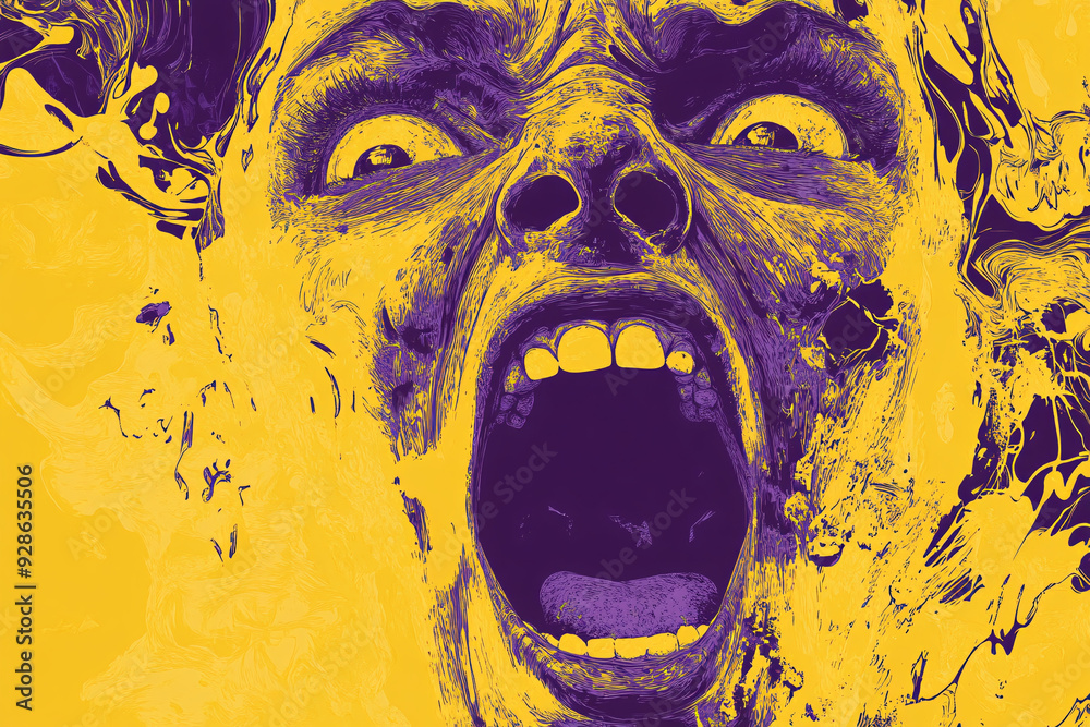 Abstract depiction of a face screaming with intense emotion in a ...