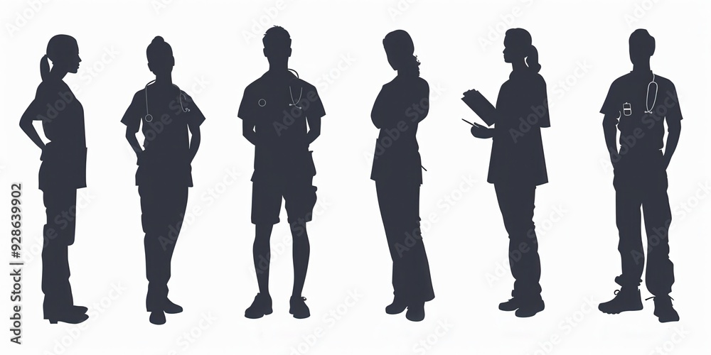 Silhouettes of medical staff representing diverse roles in a healthcare ...