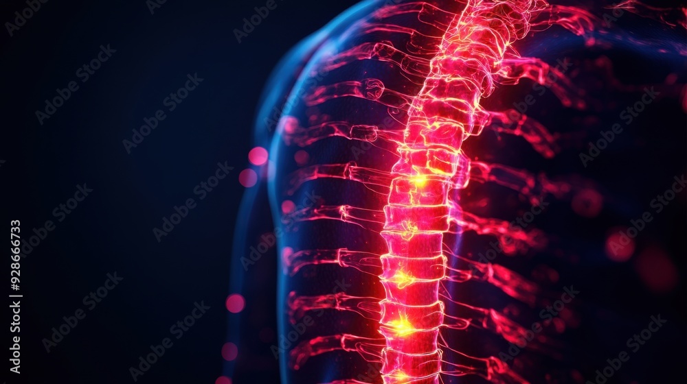 An abstract representation of the human spine illuminated with vibrant ...