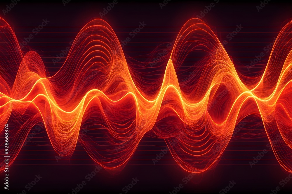 Bold energetic sound waves in neon red orange and yellow with a dynamic ...