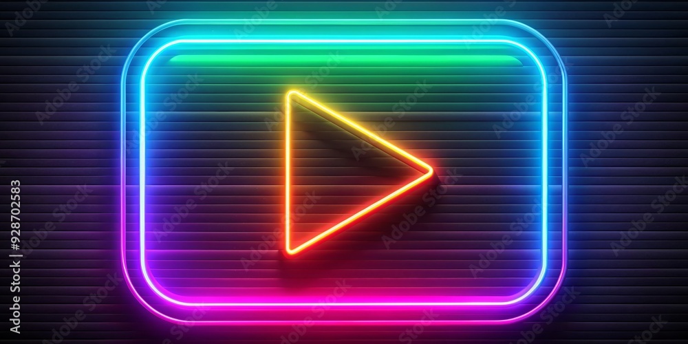 Neon Play Button on Wooden Wall, neon sign, play icon, 3d art , neon ...