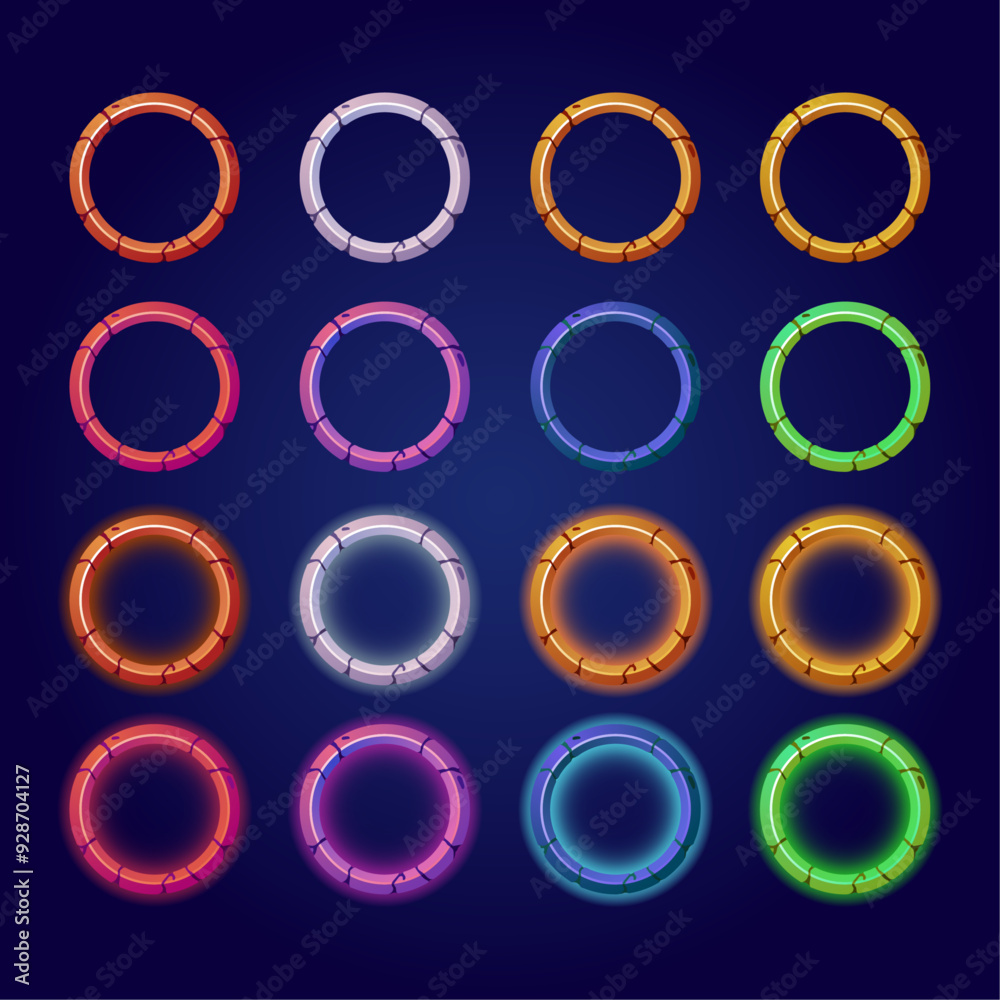 Metallic gold, silver, bronze bone round frame. Rank bone border badge ...