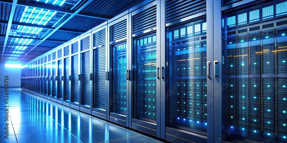 Server Room Blue Lights and Digital Infrastructure, server , data ...