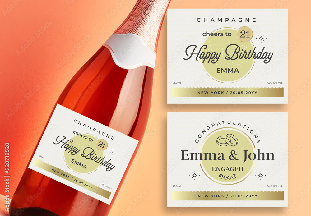 Birthday and Wedding Champagne Vintage Label Template Layout Stock ...
