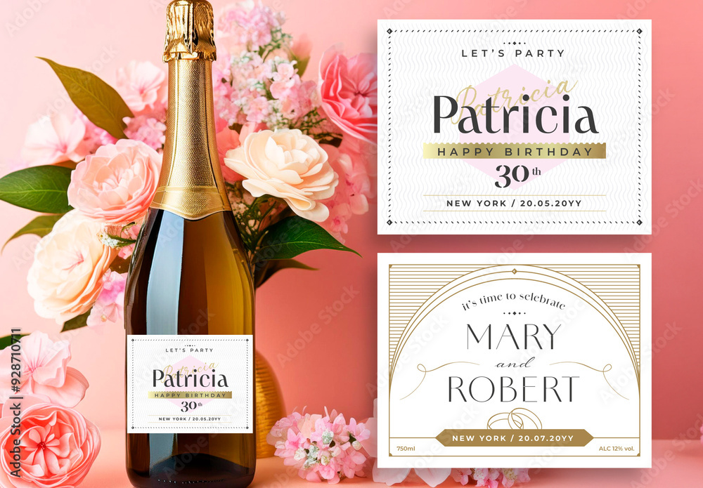 Wedding and Birthday Champagne Vintage Label Layout Stock Template ...