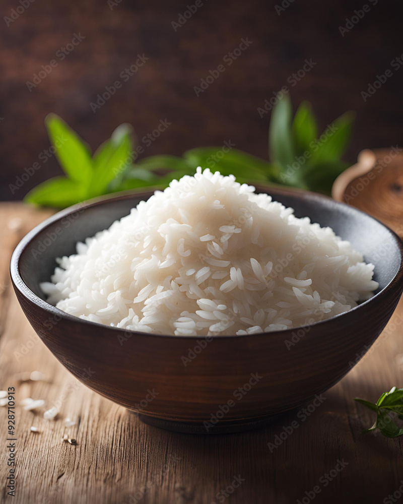 rice bowl, leaf on the side, rice with garnish, leafy side dish, rice ...