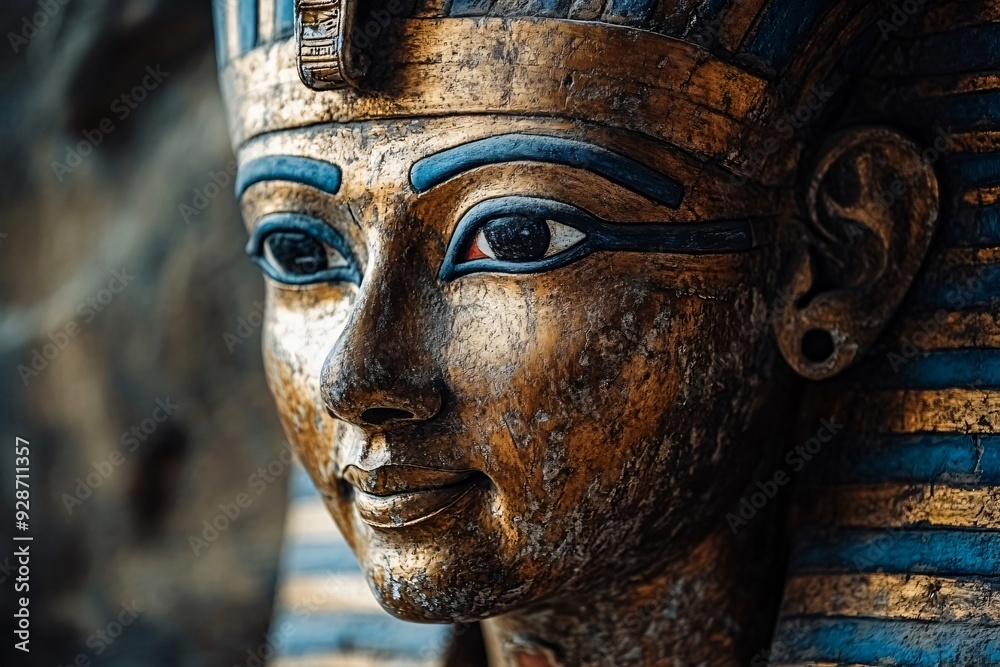 Golden mask of an ancient egyptian pharaoh, reflecting the grandeur and ...