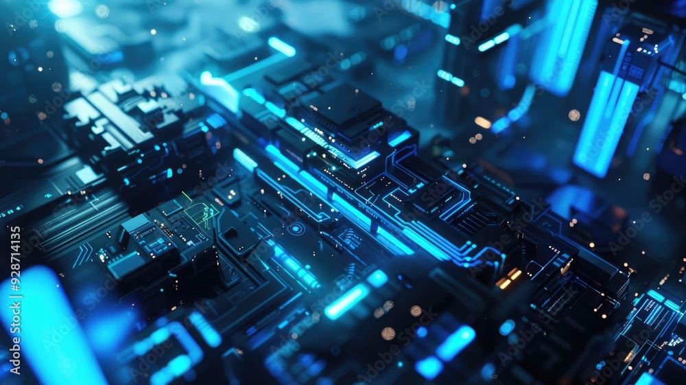 Abstract picture of chip on complex circuit with digital technology ...