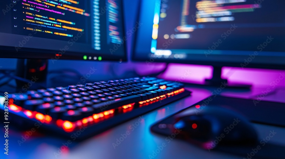 A close-up view of a high-tech mechanical keyboard with customizable ...