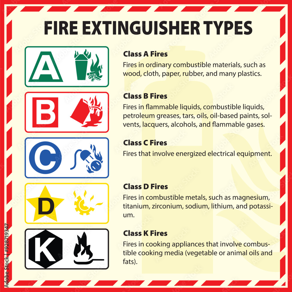 Vetor de Fire extinguisher label vector set isolated. Flammable ...