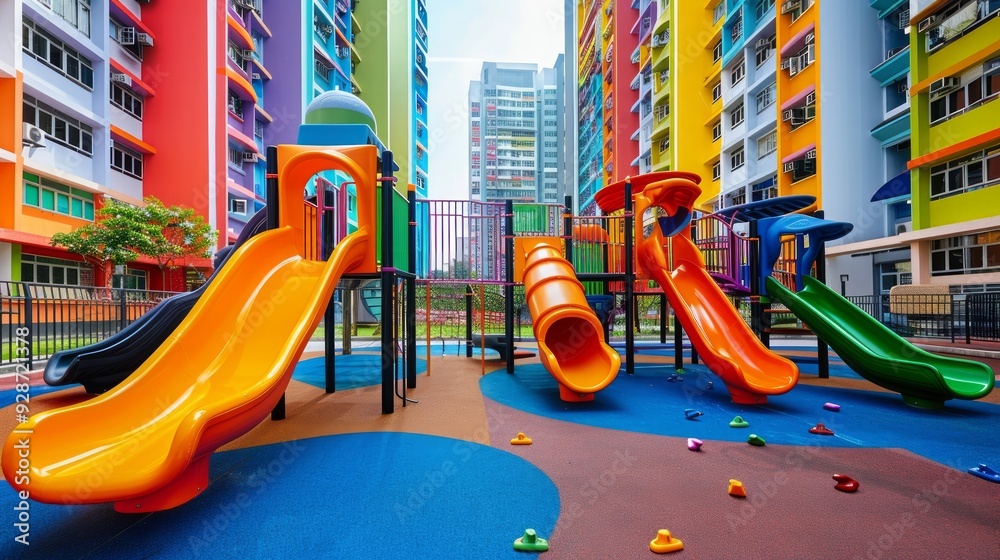 Modern colourful Children Playground with different slides in Singapore ...