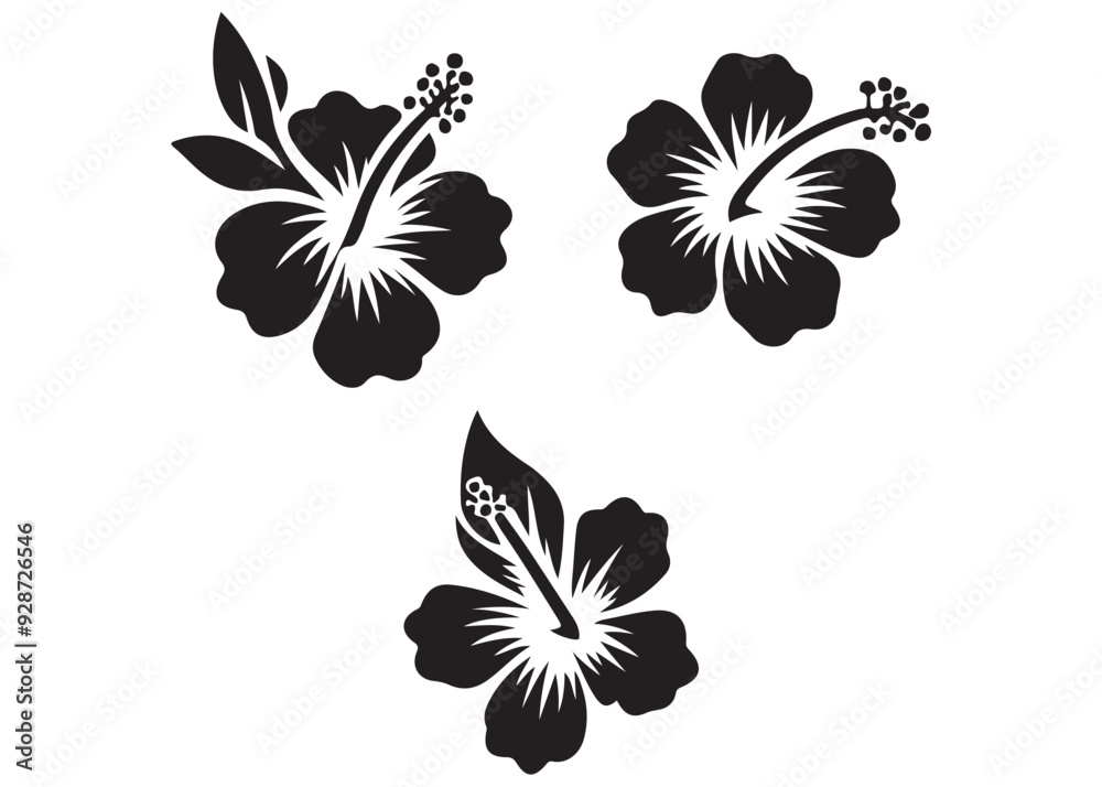 Vector Set Of Hibiscus Flowers Set Of Black Silhouette Of Tropical