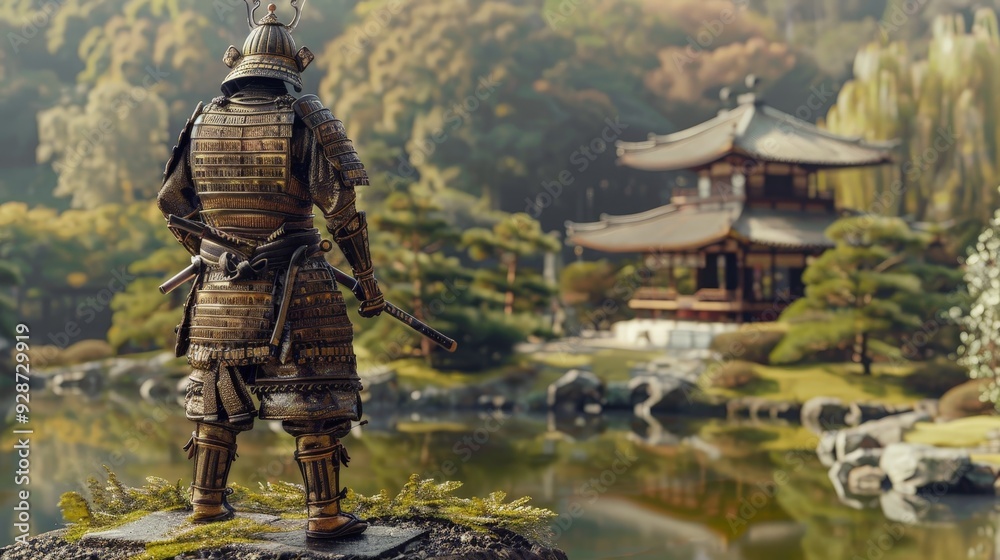 Create a highly detailed 3D model of a samurai warrior, fully armored ...