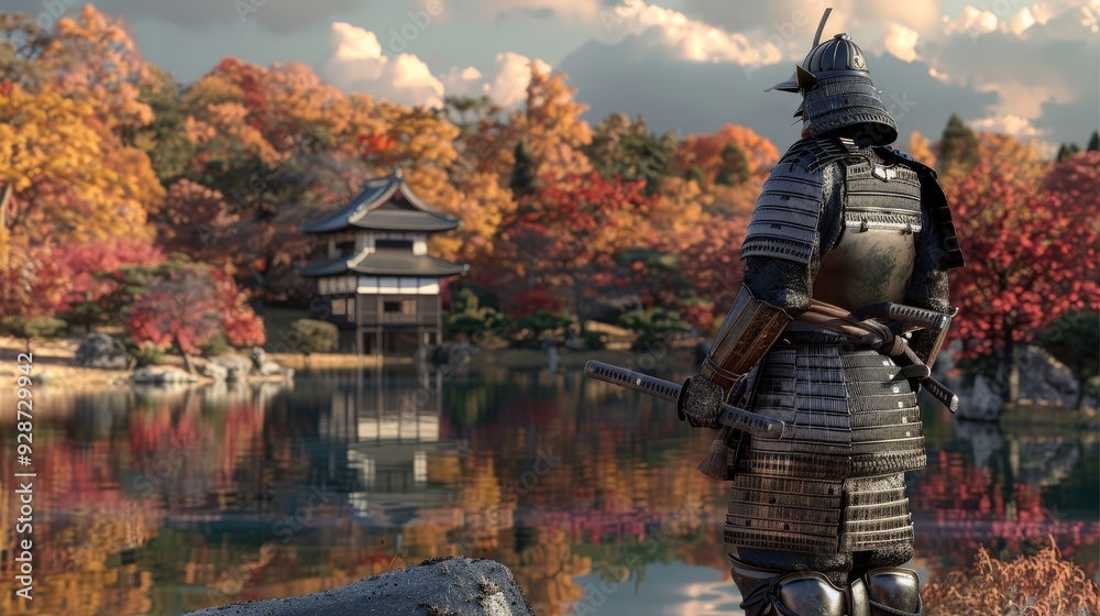 Create a highly detailed 3D model of a samurai warrior, fully armored ...