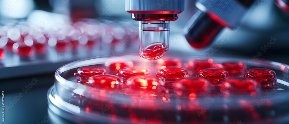 Hyper-realistic image of stem cells multiplying in a petri dish ...