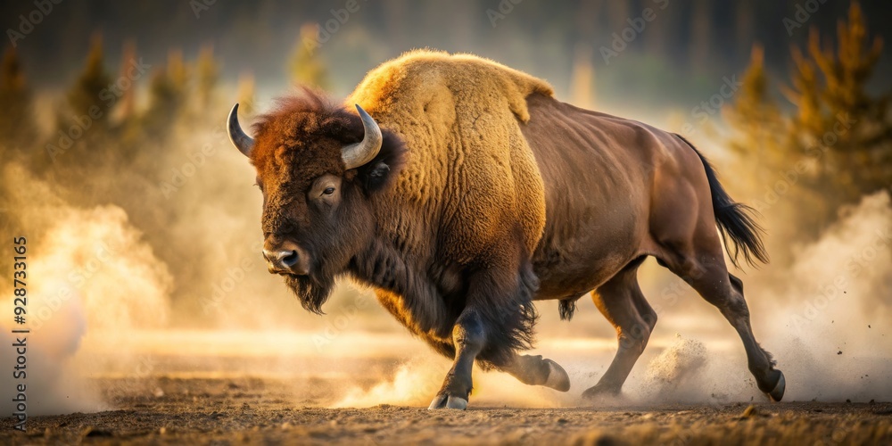Bison Running Through Dust, Golden Hour, Wild West, Nature, Animal ...