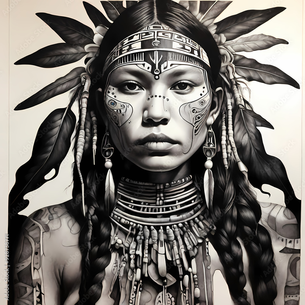 drawing, indian culture, part of, dancer, feather pattern, costume ...