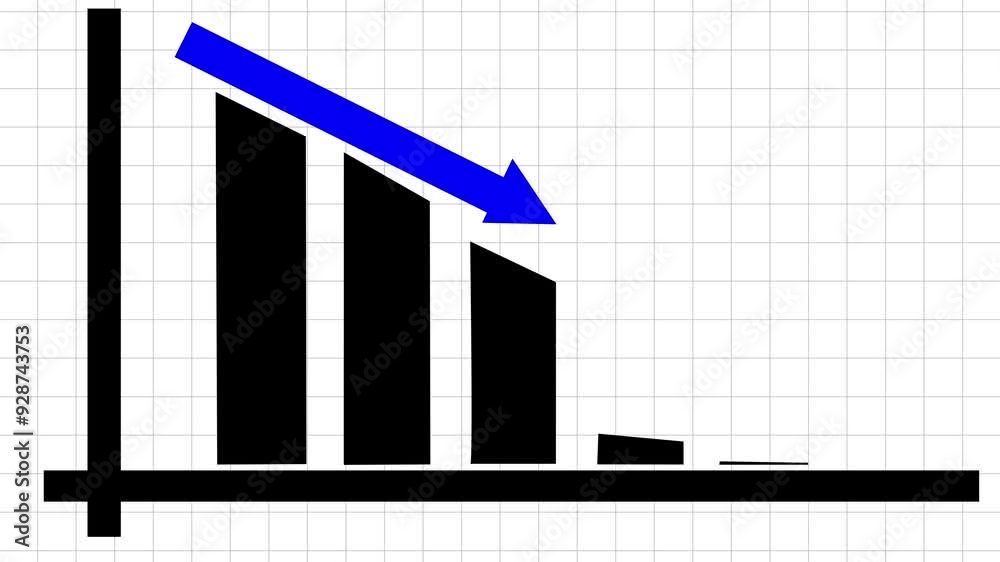 Falling trend chart. Abstract decreasing business graph black bars with ...