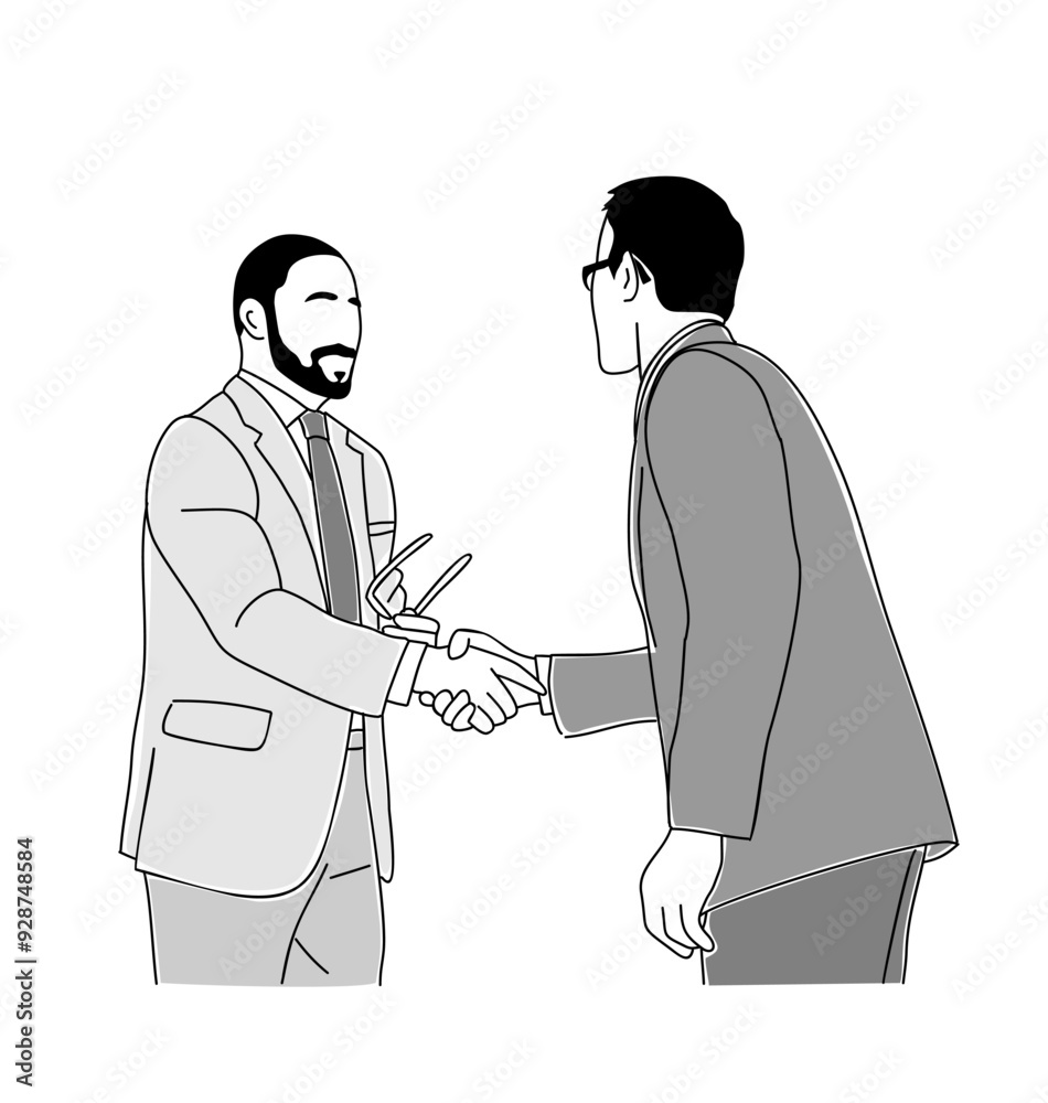 Two business men shaking hands for greeting. Business scene vector ...