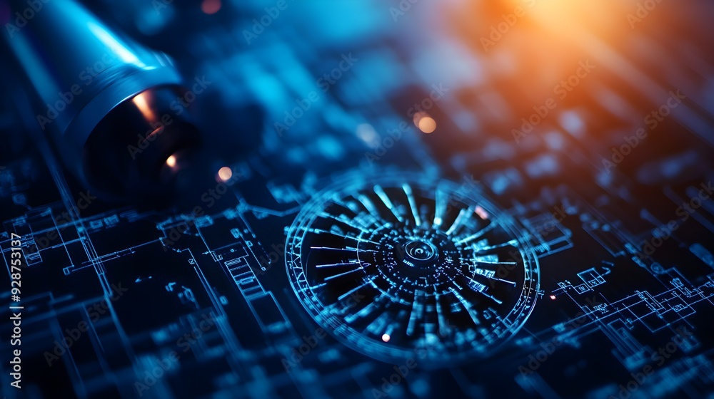 High-resolution blueprint featuring a complex array of aeronautical ...