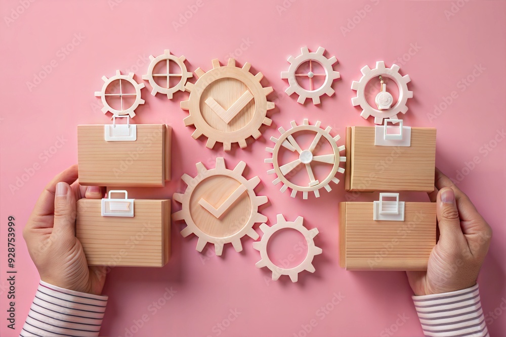 Gearing Up for Success: Hands meticulously connect blocks amidst a ...