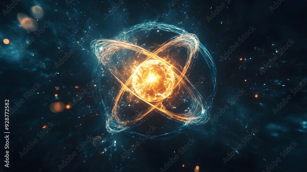 18. A dynamic, animated-style atom with exaggerated electron movement ...