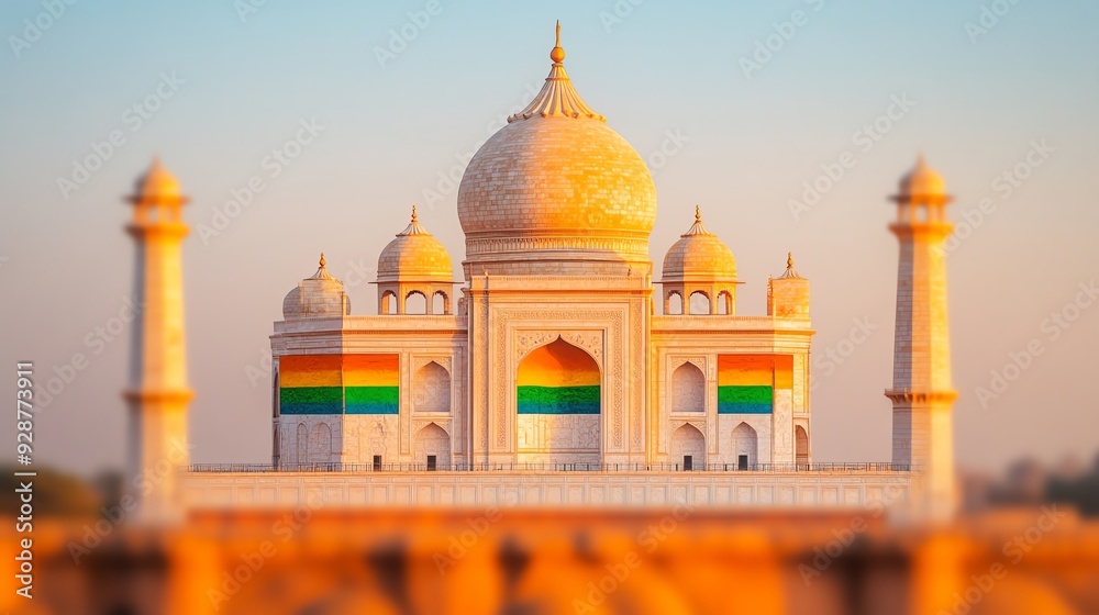 The stunning Taj Mahal, illuminated by a warm sunset, showcases its ...