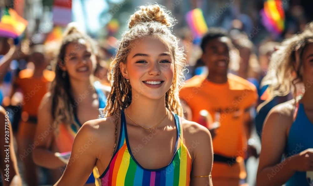 A photo of a group of LGBTQ+ athletes marching in a Pride Parade ...