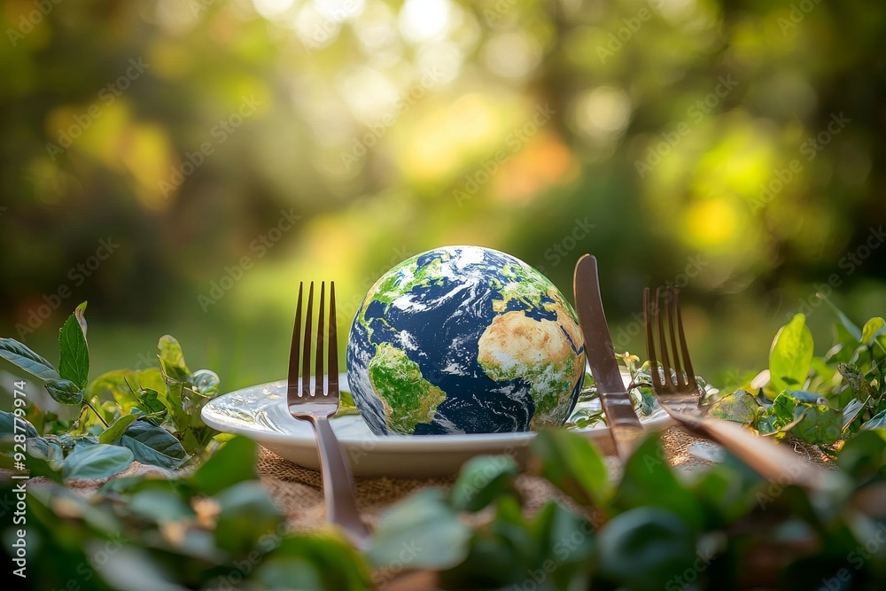 In famous hotels, globe models are placed on plates with forks and ...