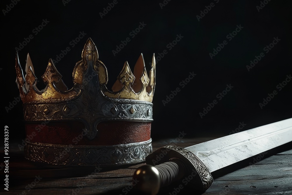 The image depicts a beautiful queen/king crown over an antique box next ...