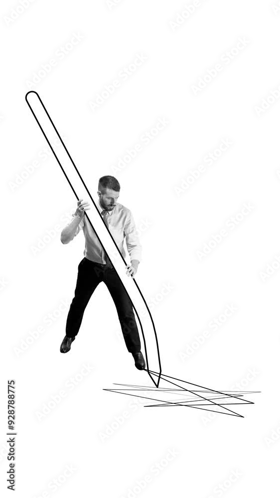 Step by step. Concentrated businessman drawing way for professional ...