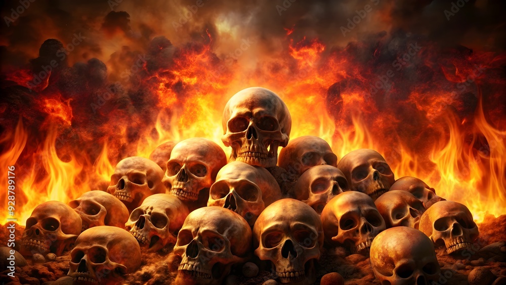 Purgatory inferno with skulls in a mysterious and eerie setting, death ...