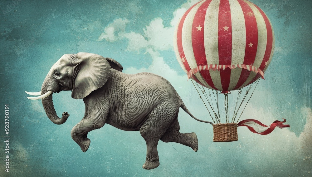Incredibly surreal fantasy illustration with a giant elephant floating ...