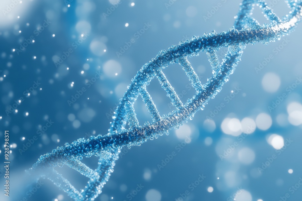 Close-up of Blue Double Helix DNA Structure on a Light Blue Background ...