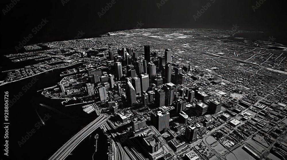 Technical aerial visual, 3D LiDAR GIS aerial map satellite scan model ...